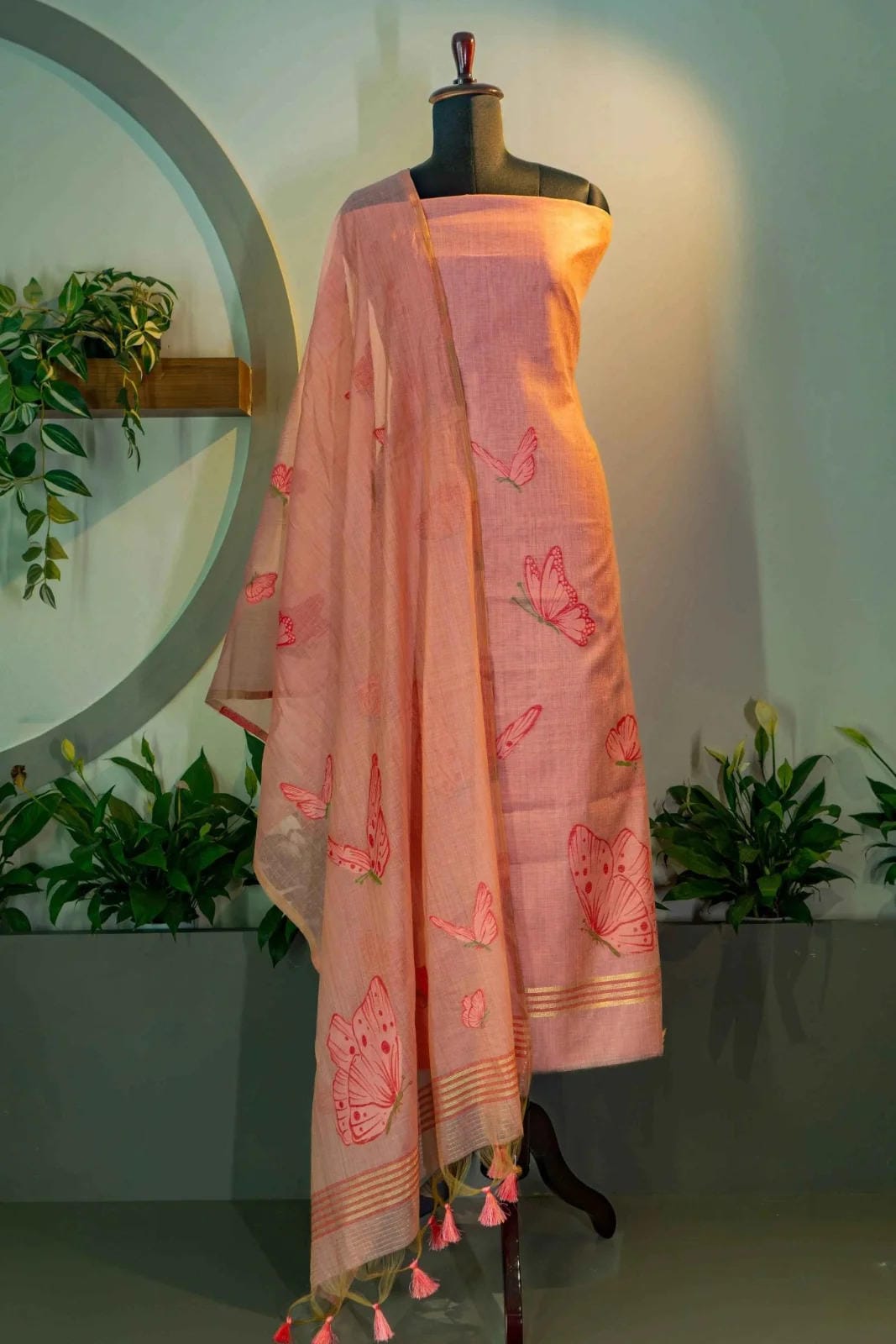 Soft Pink Jamdani Suit Material – House of Ameyam